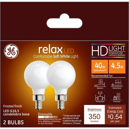 Current Relex G16.5 E12 (Candelabra) LED Bulb Soft White 40 Watt ...