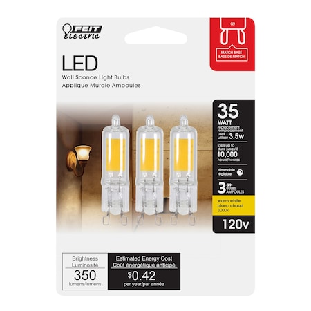 Feit Electric Feit T4 G9 LED Bulb Warm White 35 Watt Equivalence 3 pk ...
