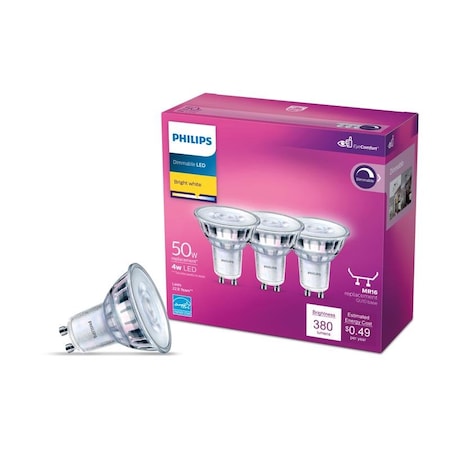 Philips Philips MR16 GU10 LED Bulb Bright White 50 Watt Equivalence 3 ...