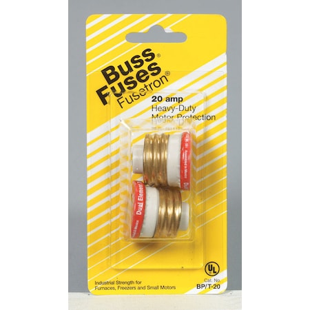BUSS 20A T Plug Fuse, 125V AC Time-Delay, Edison - BP/T-20