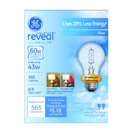 Current Reveal 43 W A19 A-Line Halogen Bulb 565 lm Soft White , 2PK ...