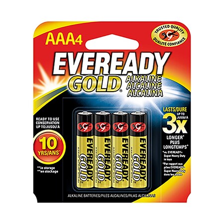 Eveready Gold AAA Alkaline Batteries 4 pk Carded, 4PK A92BP-4 | Zoro