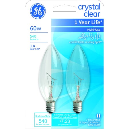Current GE 60 W B10 Decorative Incandescent Bulb E12 (Candelabra) Soft ...