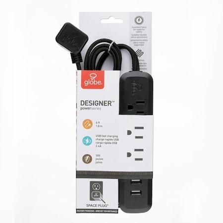 Globe Electric Designer 6 ft. L 3 outlets Power Strip with USB Ports ...