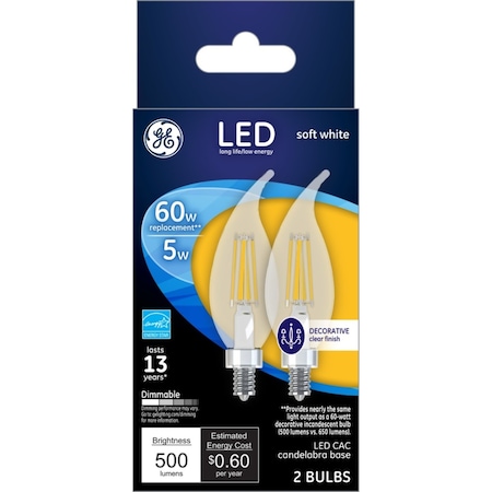Current GE C10 E12 (Candelabra) LED Bulb Soft White 60 W , 2PK 93129334 ...