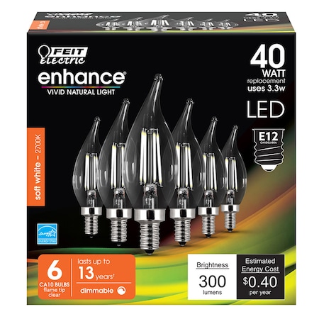 Feit Electric Feit Enhance CA10 (Flame Tip) E12 (Candelabra) Filament ...