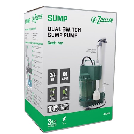 Zoeller Zoeller 3/4 HP 80 gpm Cast Iron Vertical Float Switch AC ...