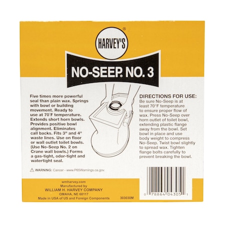 Harvey Harvey's No-Seep Wax Ring Polyethylene/Wax For Water Closets to ...