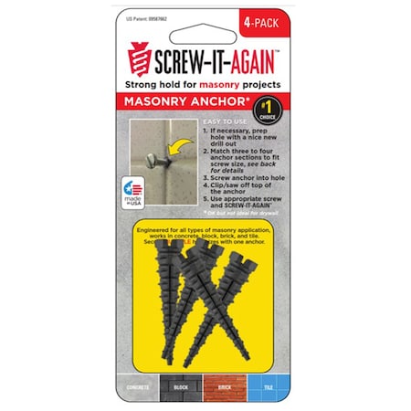 Screw-It-Again Masonry Anchor 4Pk SIA-4PK-M | Zoro