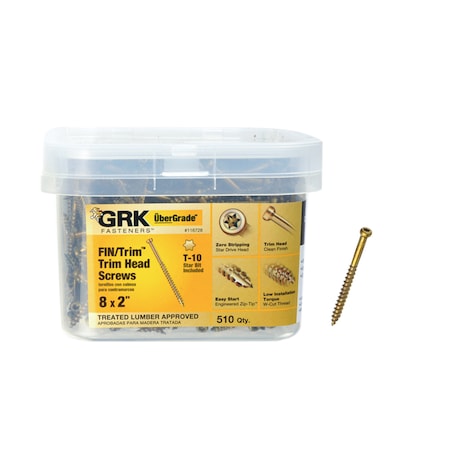 Itw Wood Screw, #8, 2 in, Trim Head 10 PK 116728 | Zoro
