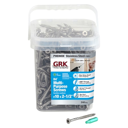 Itw Deck Screw, #10 x 2-1/2 in, Stainless Steel, 240 PK 61633 | Zoro