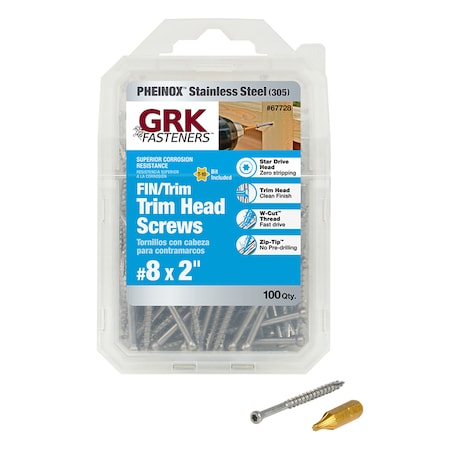 Itw Deck Screw, #8 x 2 in, Stainless Steel, Trim Head, 100 PK 67728 | Zoro