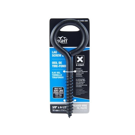 Wright 3/8 in. D X 4-1/2 in. L Black Steel Lag Screw Eye 325 lb 1 pk 02 ...