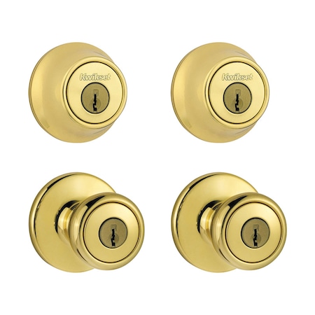 Kwikset Kwikset Tylo Polished Brass Double Entry Door Kit 1-3/4 in ...