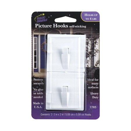 Magic Mounts Self Stick Adhesive Picture Hooks 4 lb , 2PK 3703 | Zoro