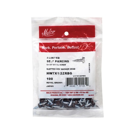 Malco Malco No. 7 Sizes X 1/2 in. L Slotted Hex Washer Head Sheet Metal ...