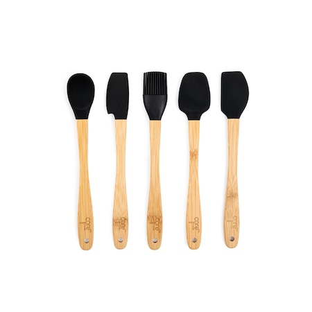Core Kitchen Core Kitchen Beige/Onyx Bamboo/Silicone Mini Utensil Set ...