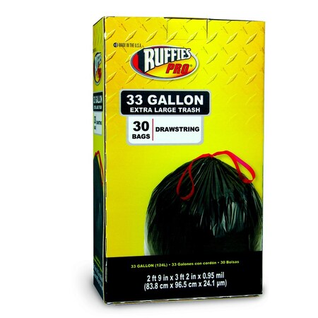 Ruffies Ruffies Pro 33 gal Trash Bags Drawstring 30 pk 0.95 mil 1124890 ...