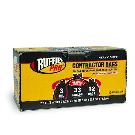 Ruffies Ruffies 33 gal Contractor Bags Wing Ties 12 pk 3 mil 1124911 | Zoro