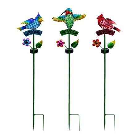 Alpine Multicolored Glass/Metal Welcome Bird Solar Garden Stake, 6PK ...