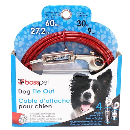 Pdq Red Tie-Out with Spring Vinyl Coated Cable Dog Tie Out Large ...