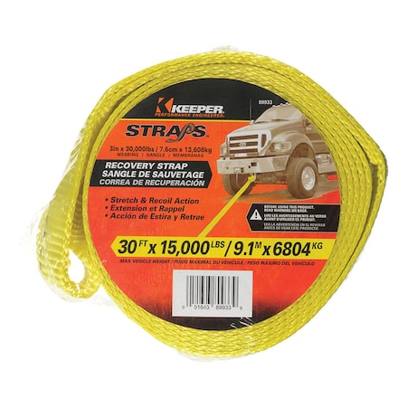 Keeper 3 in. W X 30 ft. L Yellow Vehicle Recovery Strap 15000 lb 1 pk ...