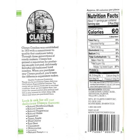 Claeys Candy Claeys Old Fashioned Green Apple Hard Candy 6 oz 691 | Zoro