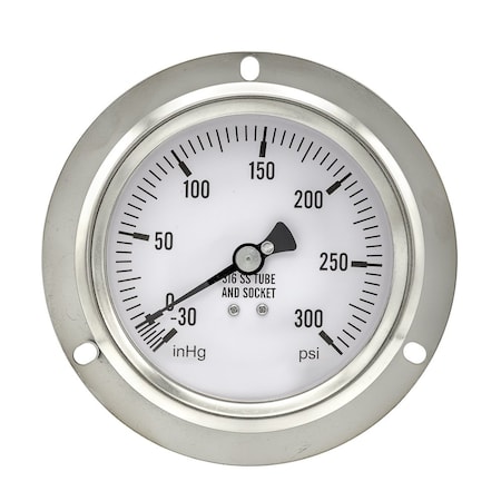 Pro 4in Dial, 30in Hg Vac/0/300 PSI, 1/2in NPT, Back Connection, Panel ...