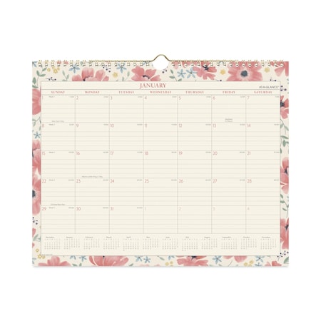 At-A-Glance Badge Floral Wall Calendar, 15x12, White/Multicolor Sheets ...