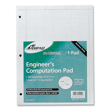Ampad Engineer's Computation Pad, 5 sq/in Quad Rule, 8.5x11, Green, 100 ...