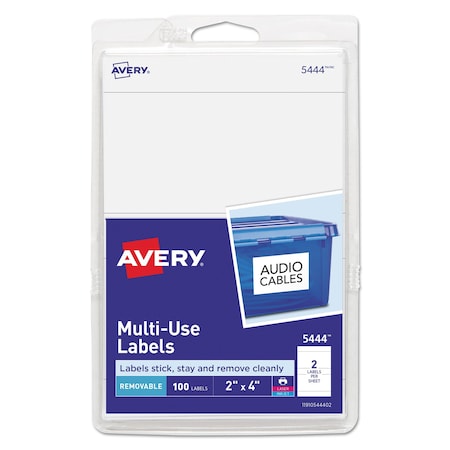 AVERY Label,4"X2",White,PK100 (5444) | Zoro