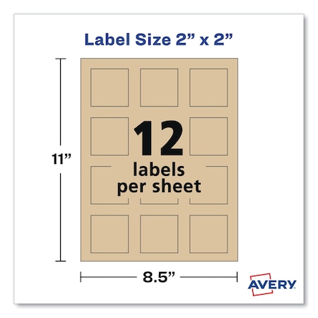 Avery Square Print-to-the-Edge Labels, Inkjet/Laser, 2x2, Kraft Brown ...