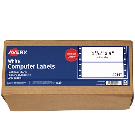 Avery Dennison Dot Matrix Mailing Labels, White, PK5000 4014 | Zoro