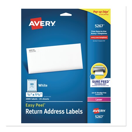 Avery Easy Peel Wht Address Labels w/Sure Feed, Laser, 0.5x1.75, Wht ...