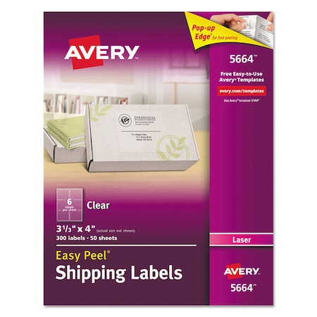 AVERY Clear Shipping Labels,Lsr,3.33"x4",PK300 (5664) | Zoro