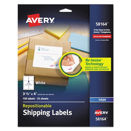 Avery Dennison Mailing Labels, 6Up, White, PK25 58164 | Zoro