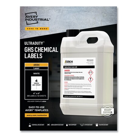 Avery UltraDuty Chemical Waterproof and UV Resistant Labels, 4x4, Wht ...