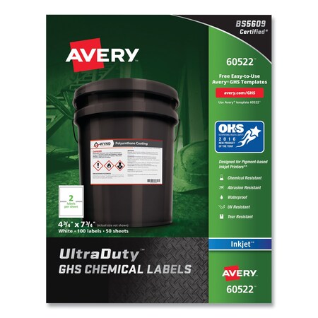 Avery UltraDuty Chem Waterproof and UV Resistant Label, 4.75x7.75, Wt ...