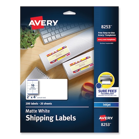 Avery Dennison Inkjet Shipping Labels, 10Sheets, PK200 8253 | Zoro