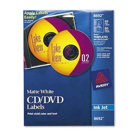 Avery Dennison Cd/Dvd Inkjet Labels, White, PK40 8692 | Zoro