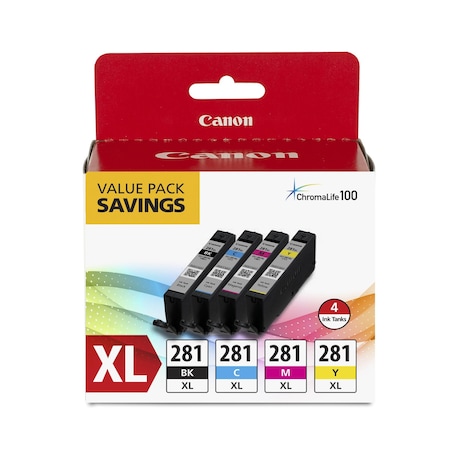 Canon Ink 2037C005 (CLI-281XL), Black/Cyan/Magenta/Yellow, PK4 2037C005 ...