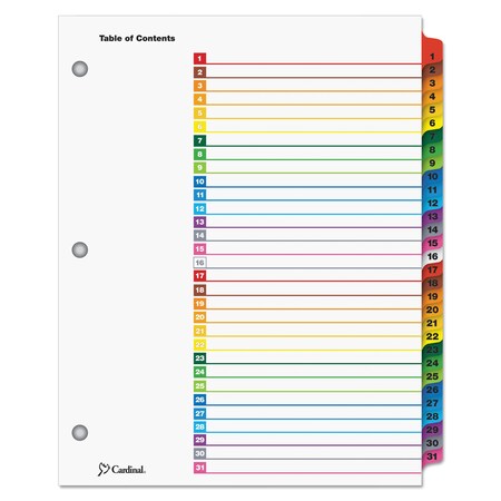 Cardinal Index System 8-1/2 x 11", 1-31 Tab/Index, Assorted Colors ...