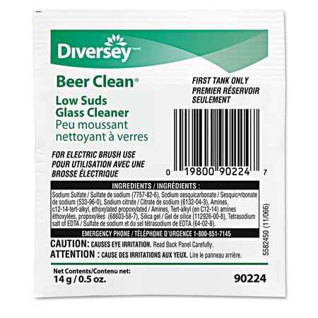 Diversey Beer Clean Glass Cleaner, Powder, .5oz Packet, PK100 990224 | Zoro