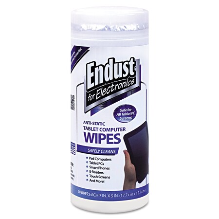 Endust Tablet and Laptop Cleaning Wipes, Unscented, 70/Tub 12596 | Zoro