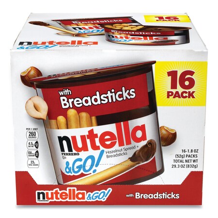 Nutella Hazelnut Spread and Breadsticks, 1.8 oz Single-Serve Tub, PK16 ...