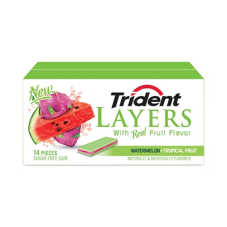 Trident Layers Gum, Watermelon Tropical Fruit, 14 Pieces, PK12, 12PK ...