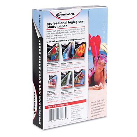 Innovera High-Gloss Photo Paper, 10 mil, 4 x 6, High-Gloss White, PK100 ...
