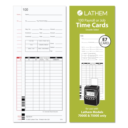Lathem Time Time Cards for Lathem 7000E and 7500E Time Clocks, 3.38 x 8 ...