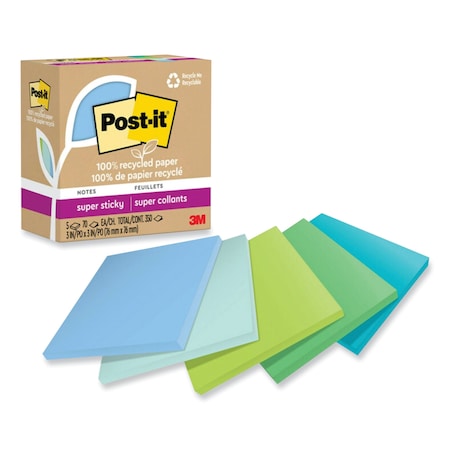 Post It Notes Super Sticky 100% Recycled Paper Super Sticky Notes, 3 x ...