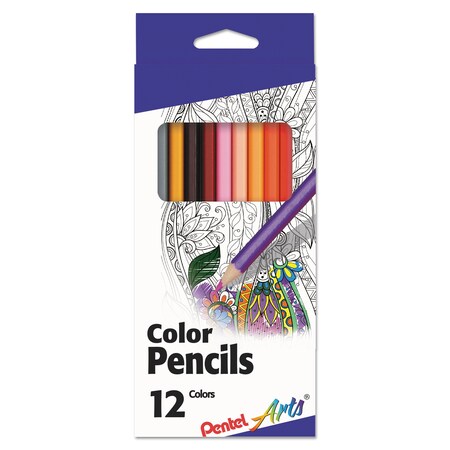 Pentel Color Pencils, 1.98 mm, H (#3), Assorted Lead/Barrel Colors ...